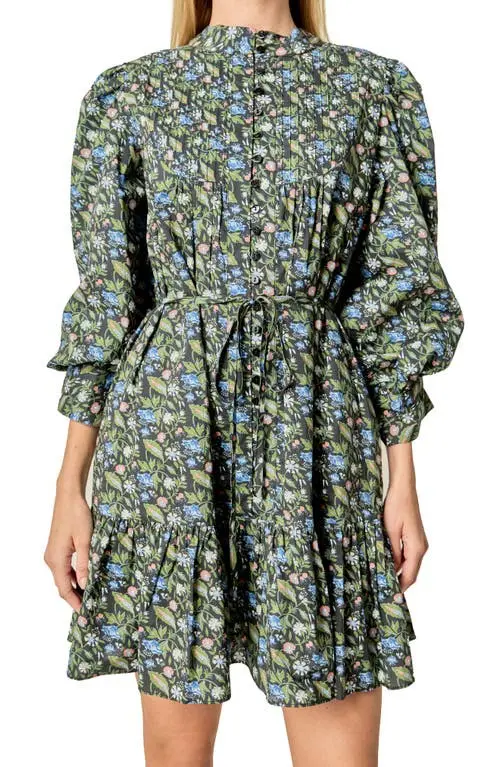 English Factory Cotton Mock Neck Button-up Minidress