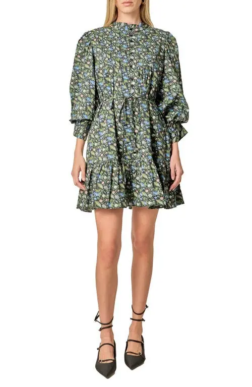 English Factory Cotton Mock Neck Button-up Minidress