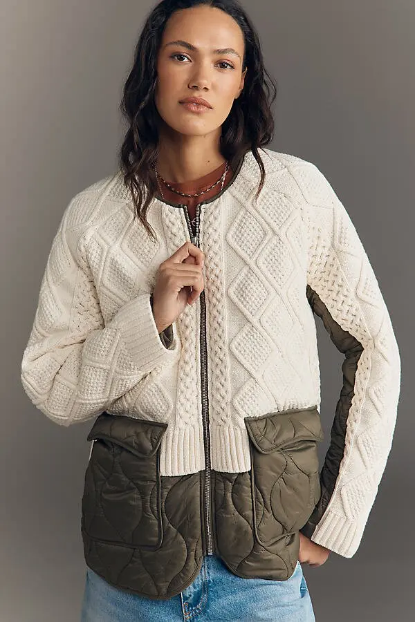 Anthropologie Mixed Knit Zip-up Jacket