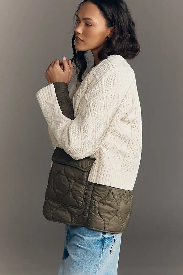 Anthropologie Mixed Knit Zip-up Jacket
