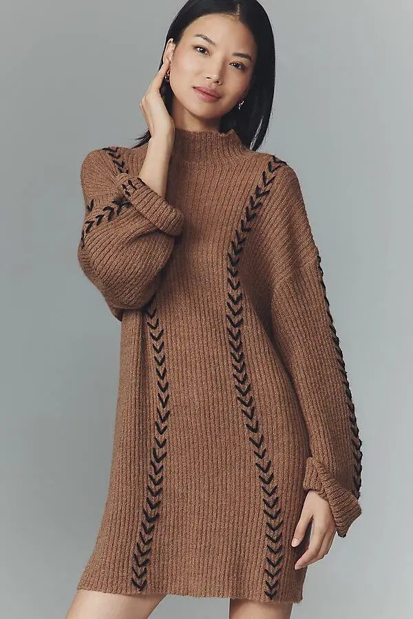 RENN Long-sleeve Stitched Sweater Dress