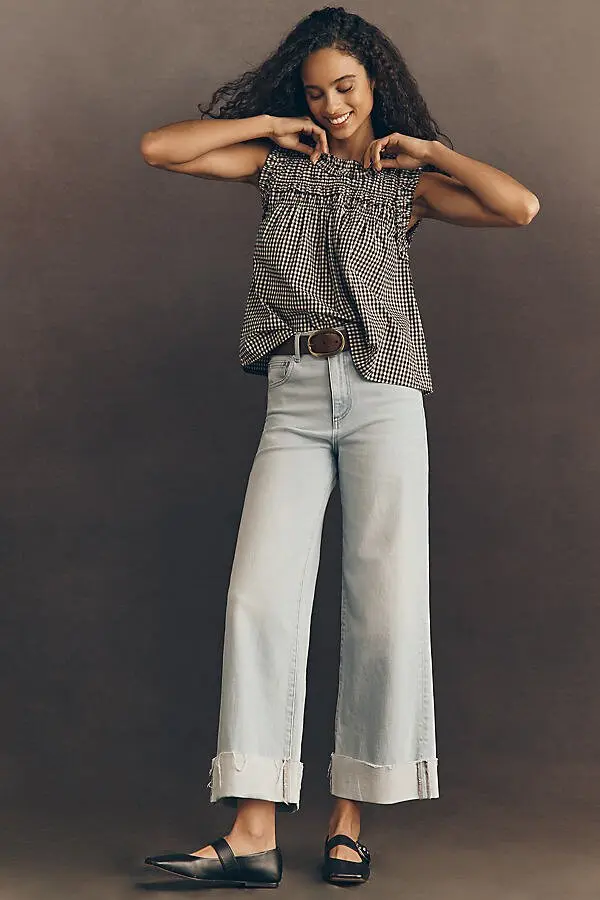 LE JEAN Column High-rise Wide-leg Cuffed Jeans - Sun Bleached