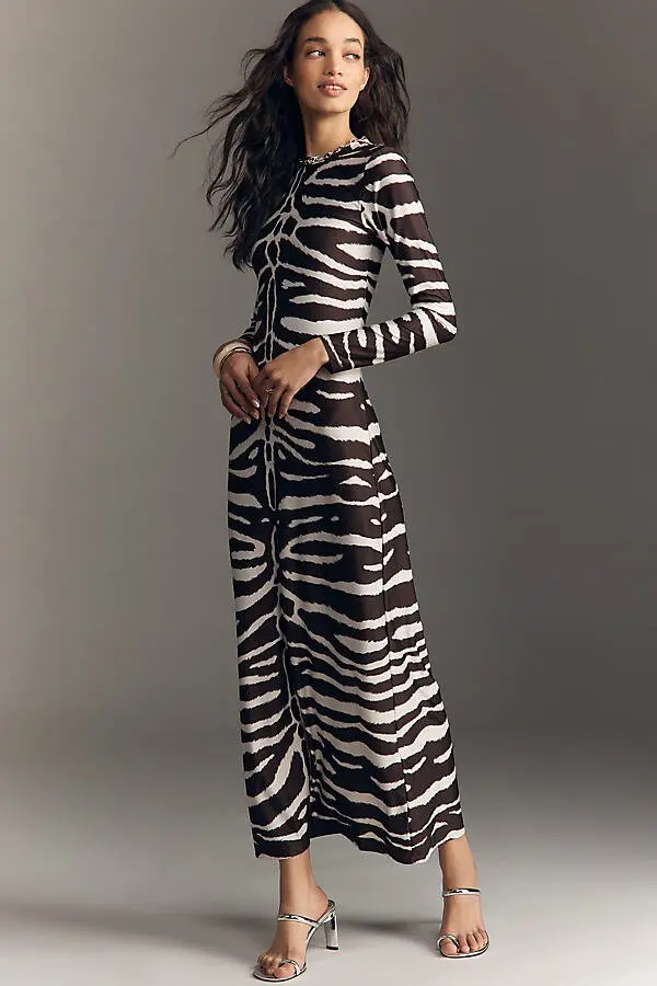 ESPECIA Animal Print Fitted Maxi Dress - Zebra