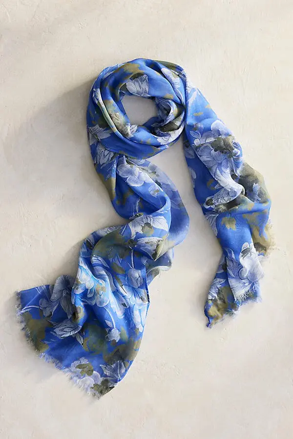 ELIZABETH GILLETT Peony Toile Scarf - Blue