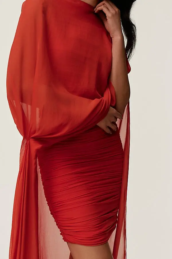 DEME BY GABRIELLA Sloane Overlay Cape Dress - Red