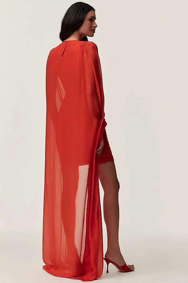 DEME BY GABRIELLA Sloane Overlay Cape Dress - Red