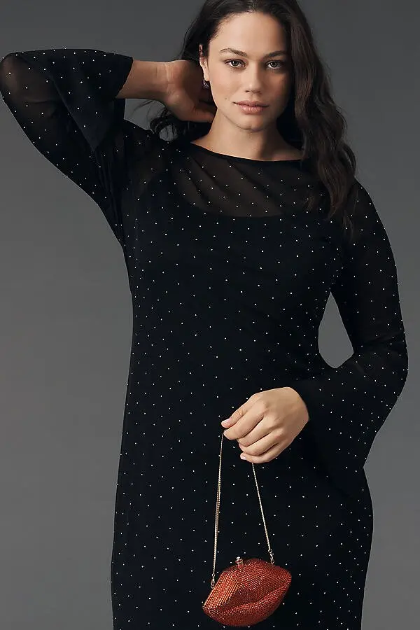 NEVER FULLY DRESSED Long-sleeve Mesh Midi Dress