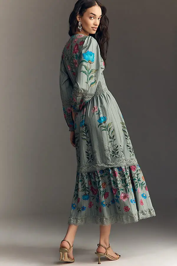 Anthropologie Floral Button-Front Midi Dress In Green Pattern - 30% Off |  Editorialist