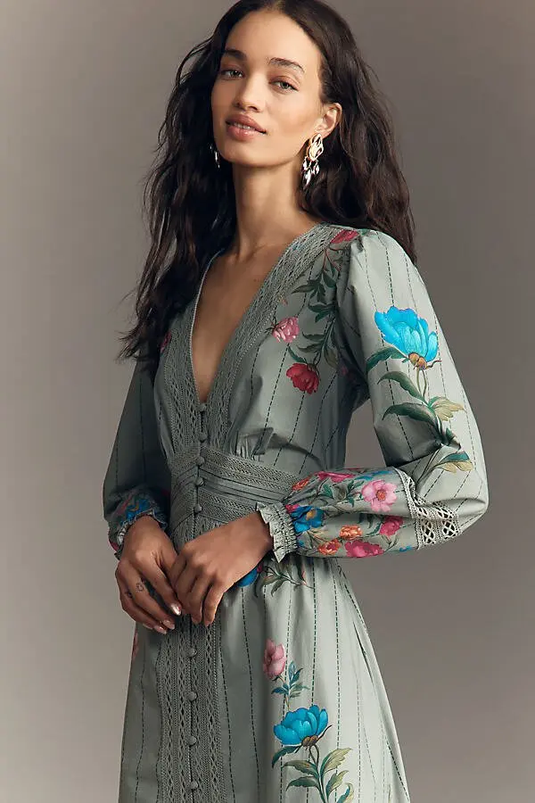 sachin and babi light blue dress Anthropologie Floral Midi Dress In Green Pattern - 30% Off