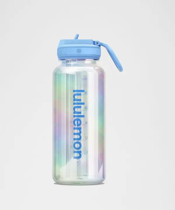 Lululemon Back To Life Clear Bottle 32oz Straw Lid - Iridescent/sinatra Blue