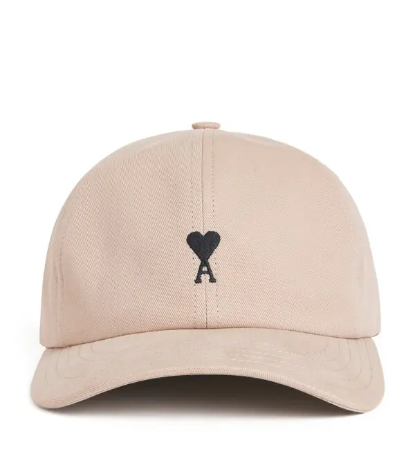 Ami Cotton Baseball Cap With Logo Embroidery - Beige