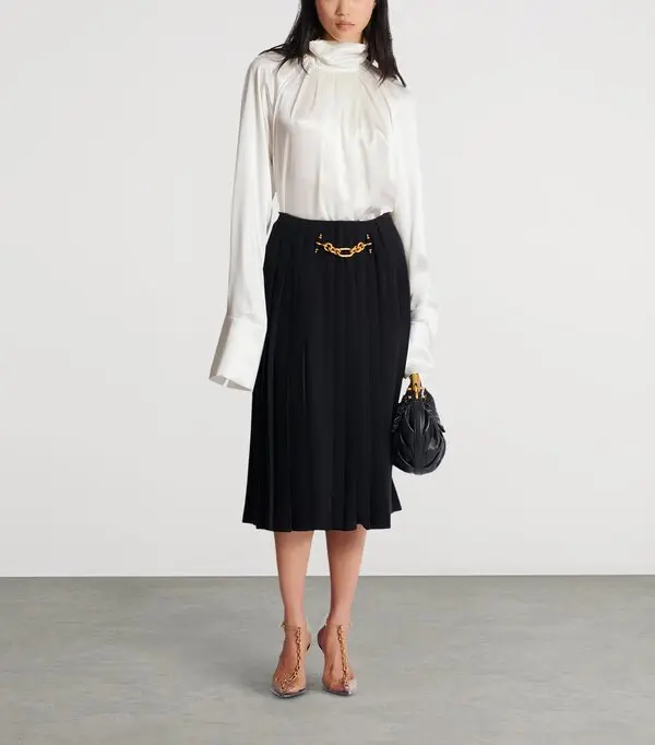 Balmain Chain-detail Pleated Midi Skirt