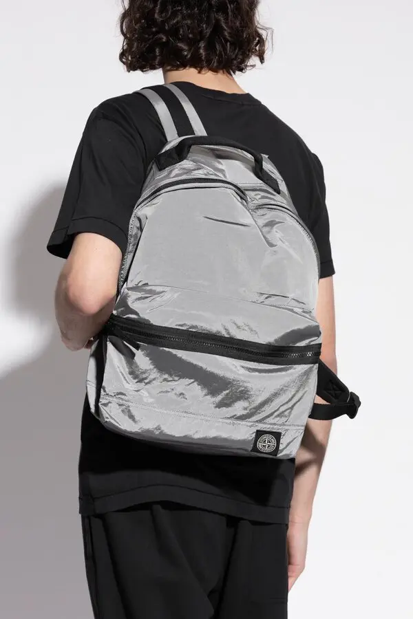 Stone Island Backpack With Logo Patch - Grey