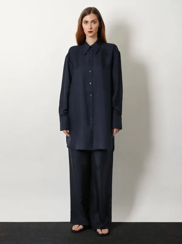 RÓHE Silk Wide Leg Trousers - Blue