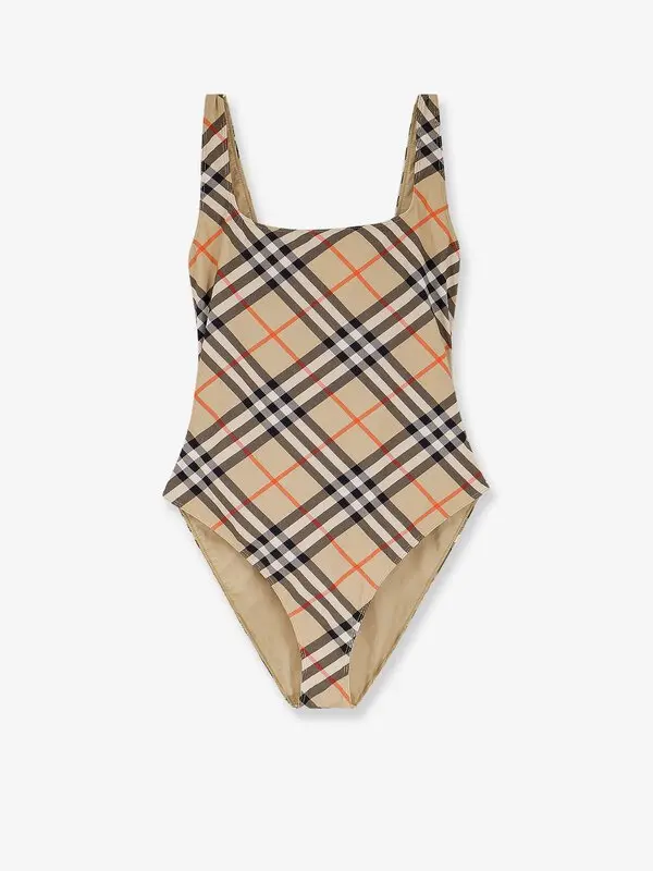 Burberry Nylon One-piece Swimsuit With Check Print - Beige