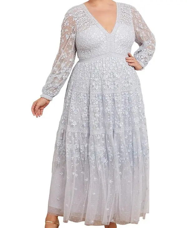 NEEDLE & THREAD Celestia Ribbon Long Sleeve Gown - Blue