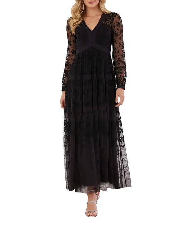 NEEDLE & THREAD Celestia Ribbon Long Sleeve Gown - Graphite