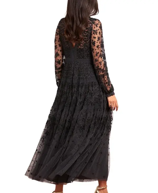 NEEDLE & THREAD Celestia Ribbon Long Sleeve Gown - Graphite