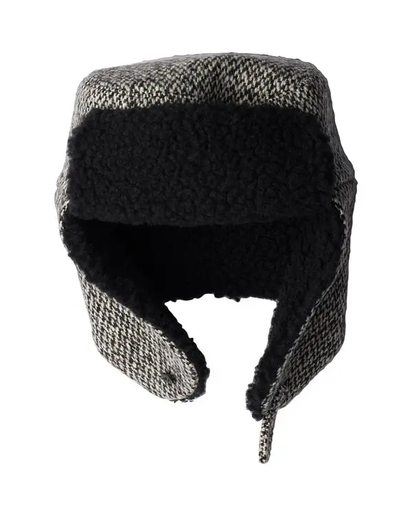 Prada Tweed Trapper Hat - White/black