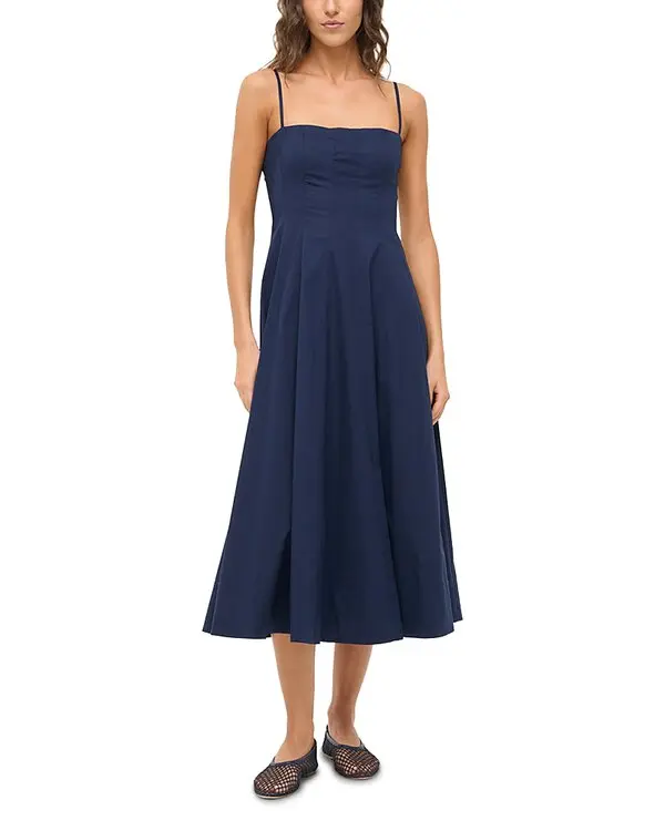 Staud Wylie Square Neck Midi Dress - Navy