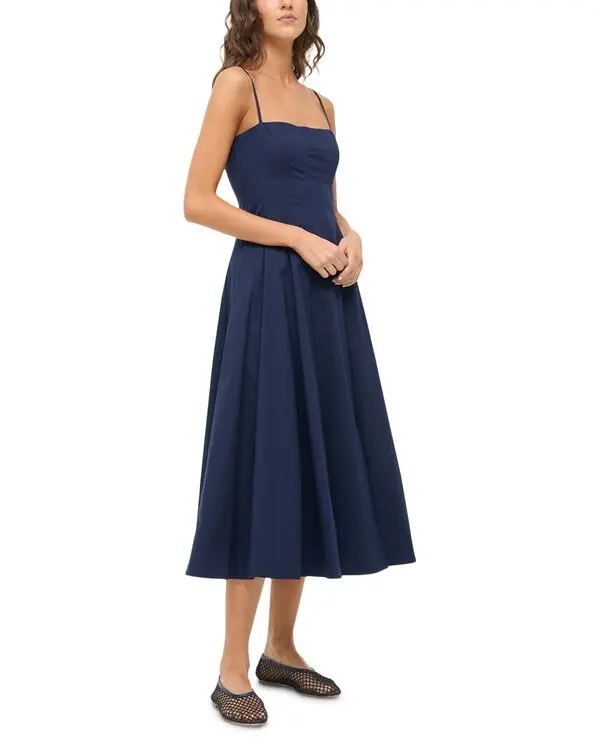 Staud Wylie Square Neck Midi Dress - Navy