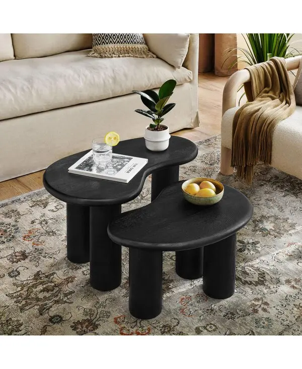 MODWAY Hackney Mango Wood Nesting Coffee Table Set - Black