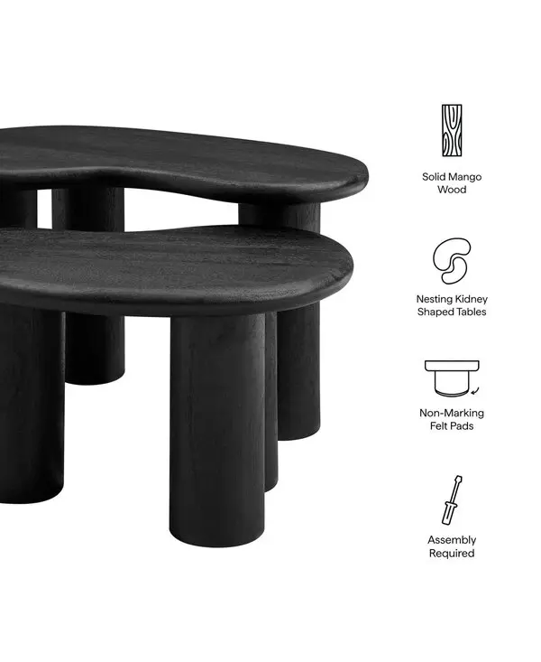 MODWAY Hackney Mango Wood Nesting Coffee Table Set - Black