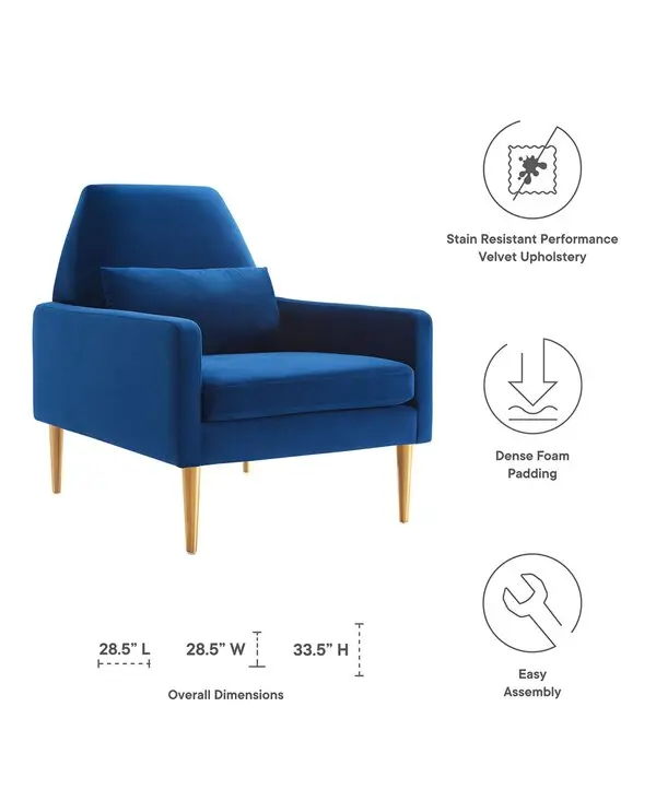 MODWAY Liliana Performance Velvet Armchair - Navy