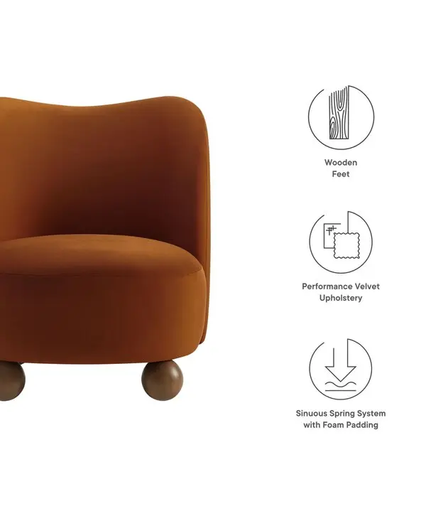 MODWAY Monroe Performance Velvet Accent Chair - Rust Walnut