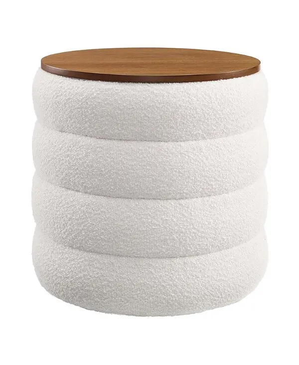 MODWAY Mezzo Round Boucle Fabric Storage Ottoman - Cloud