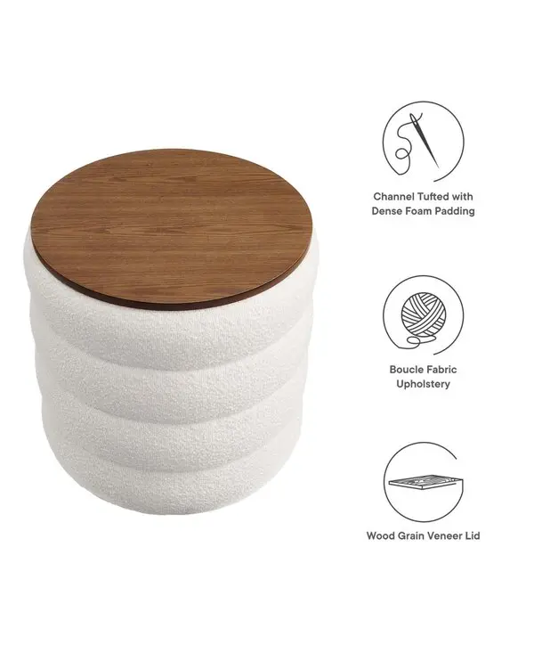 MODWAY Mezzo Round Boucle Fabric Storage Ottoman - Cloud