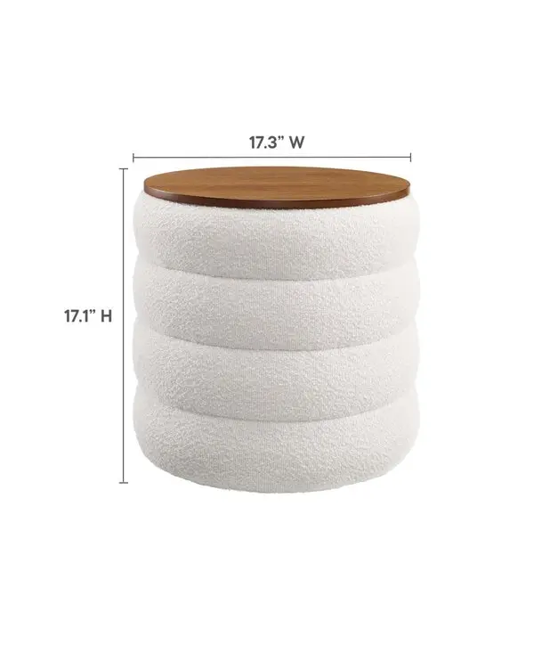 MODWAY Mezzo Round Boucle Fabric Storage Ottoman - Cloud