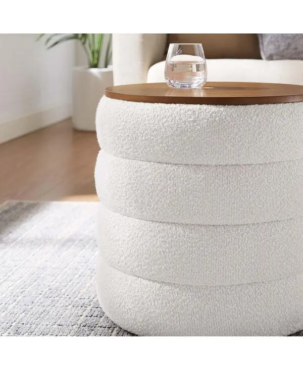 MODWAY Mezzo Round Boucle Fabric Storage Ottoman - Cloud