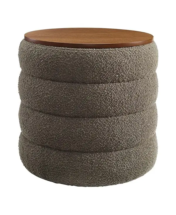 MODWAY Mezzo Round Boucle Fabric Storage Ottoman - Pebble