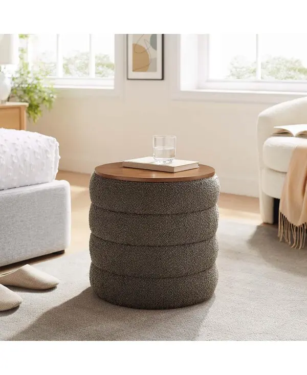 MODWAY Mezzo Round Boucle Fabric Storage Ottoman