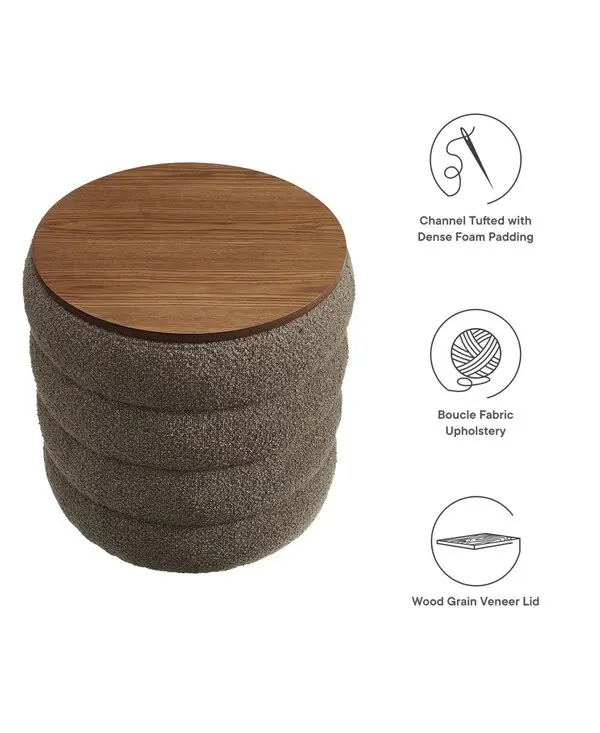 MODWAY Mezzo Round Boucle Fabric Storage Ottoman