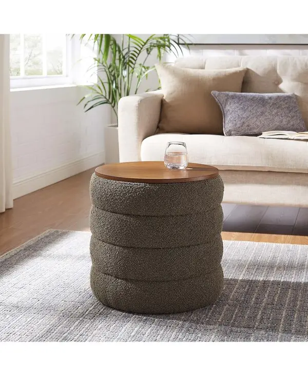 MODWAY Mezzo Round Boucle Fabric Storage Ottoman