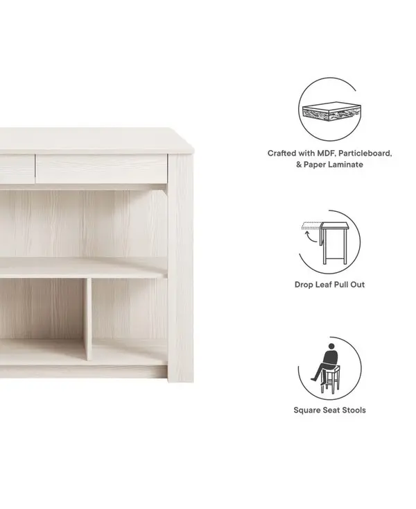 MODWAY Meadowbrook Kitchen Island And Stool, Set Of 3