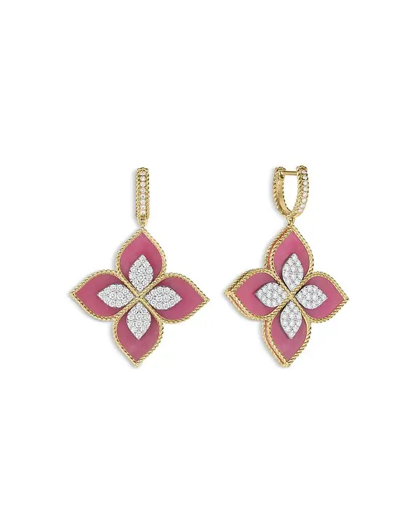 Roberto Coin 18k Gold Venetian Princess Rhodonite & Diamond Flower Drop Earrings - White/gold
