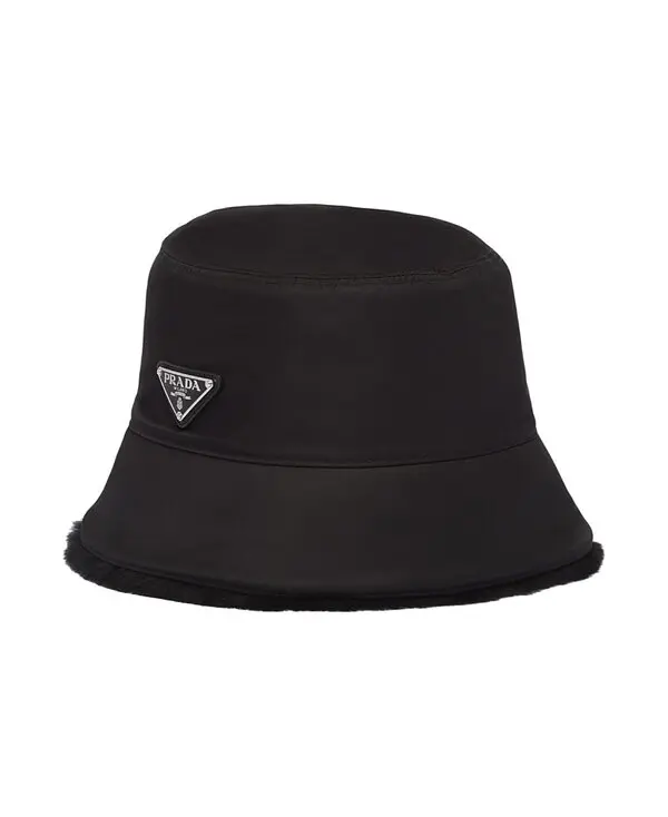 Prada Re-nylon And Shearling Bucket Hat - Black