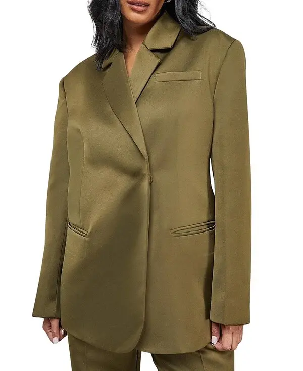 WAREHOUSE Premium Satin Oversized Blazer - Olive