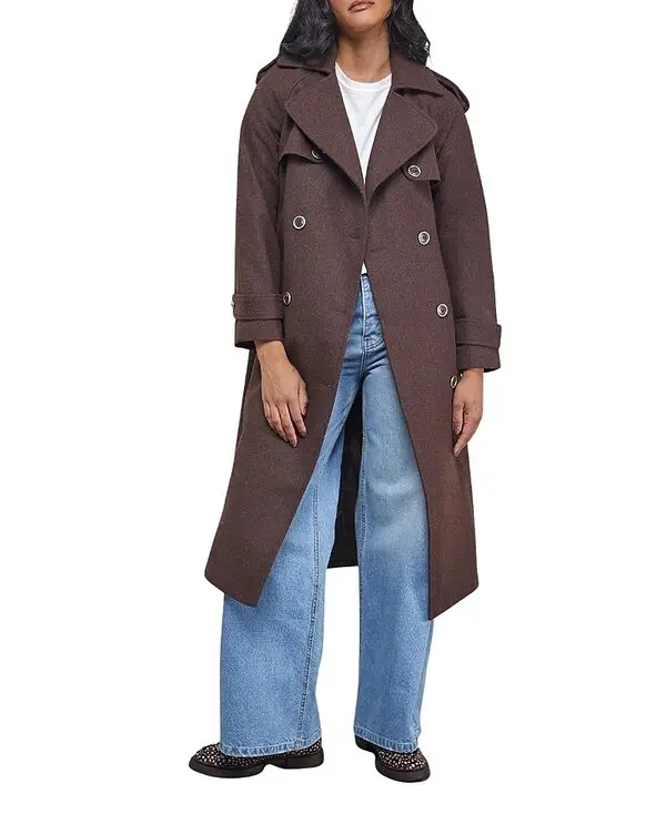 WAREHOUSE Wool Mix Belted Trench Coat - Chocolate