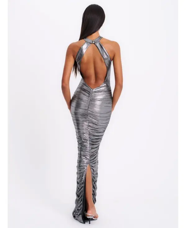 MISS CIRCLE NEW YORK Abril Glitter Backless Gown