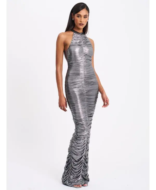 MISS CIRCLE NEW YORK Abril Glitter Backless Gown