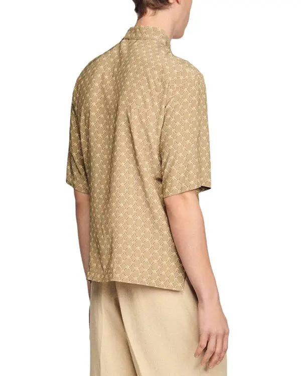 Sandro Link Print Loose Fit Shirt - Havana