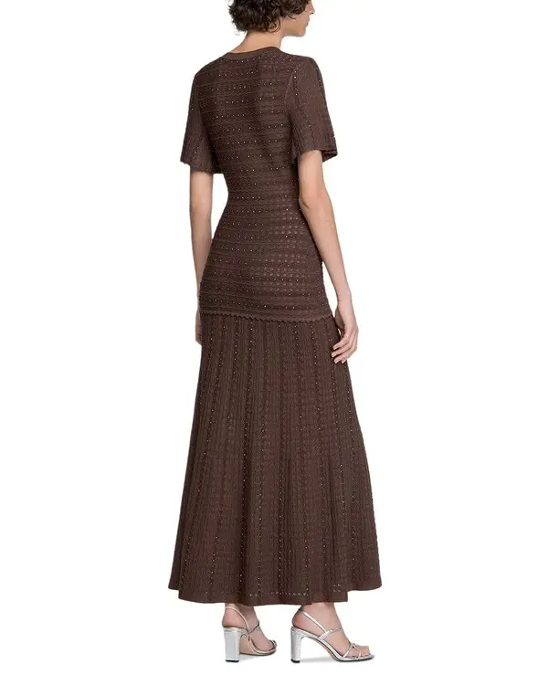 Sandro Rhinestone Knit Maxi Dress - Brown