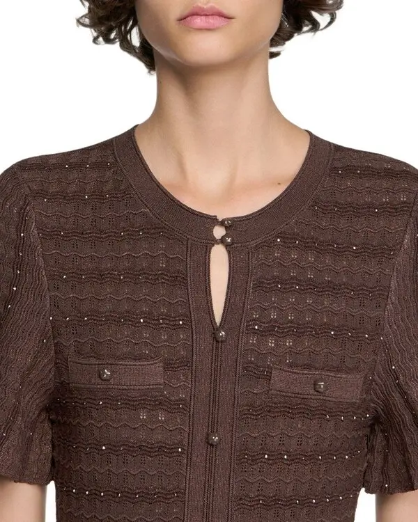 Sandro Rhinestone Knit Maxi Dress - Brown
