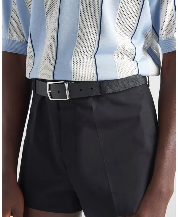 Prada Reversible Saffiano Leather Belt With Metal Buckle