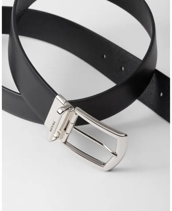 Prada Reversible Saffiano Leather Belt With Metal Buckle
