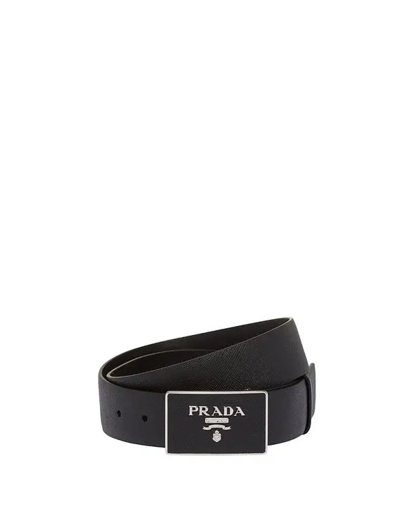 Prada Saffiano Leather Belt With Metal Buckle - Black